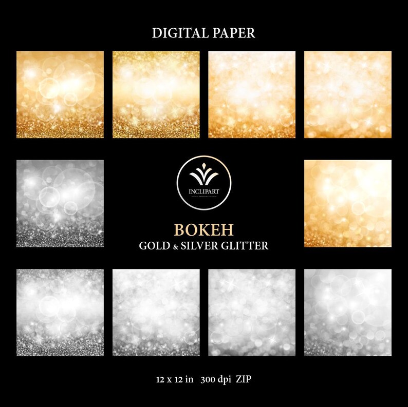 Bokeh Digital Paper. Gold Silver Sparkle Glitter Background - Etsy UK