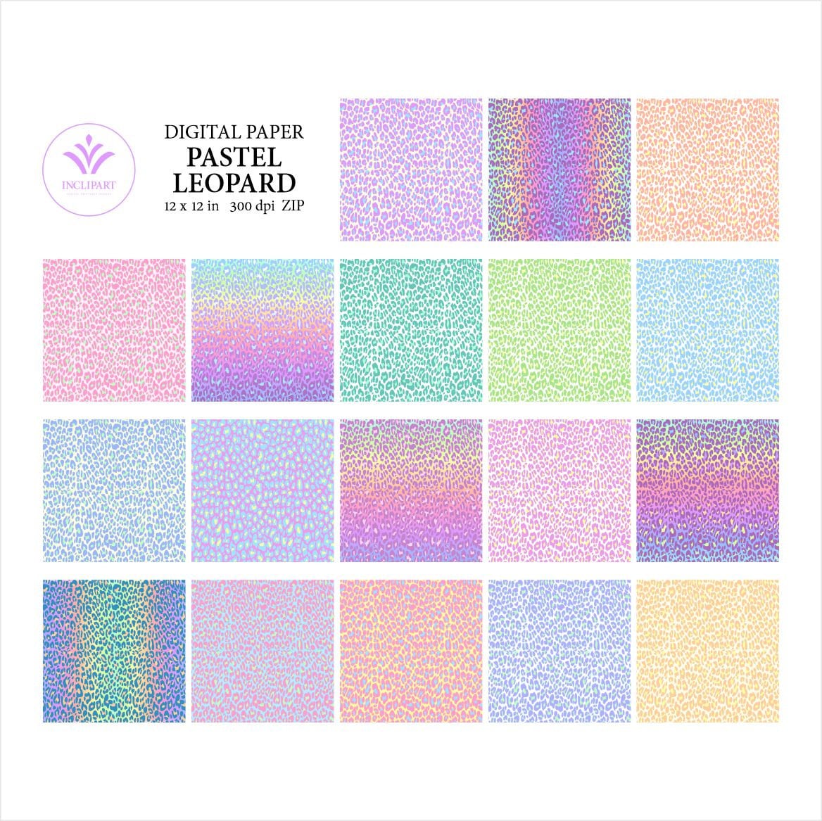 Pastel Leopard, Cheetah Print Seamless Digital Paper. Set of 18 JPG ...