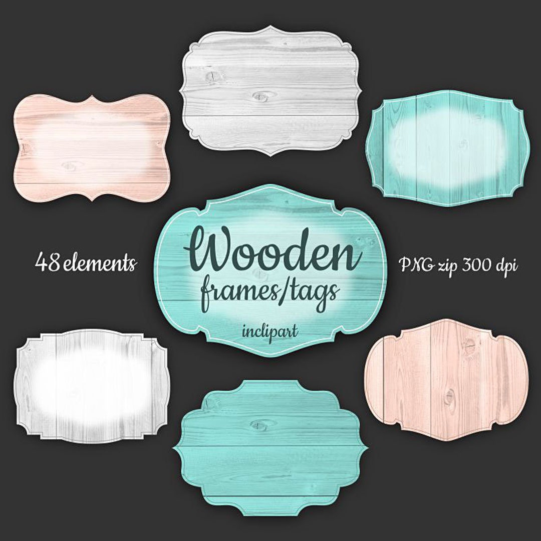 Wooden Frame, Tag, Label Clipart. 48 Various Digital Mint, Gray, Light ...