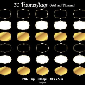 Frames Clipart. Digital Download. Gold and Diamond Frames Clip Art. Set ...