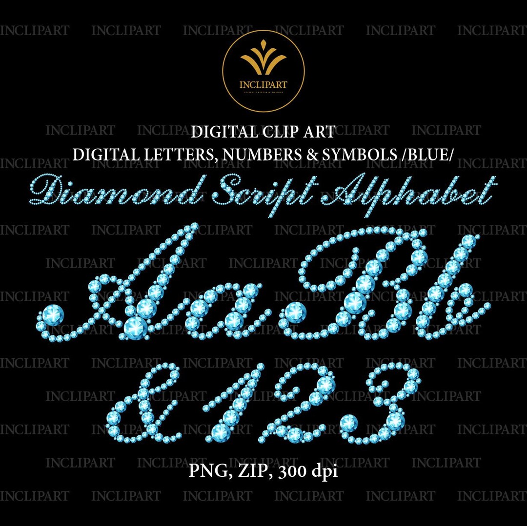 Blue Diamond Alphabet Script Digital Clipart PNG. Letters, Numbers ...