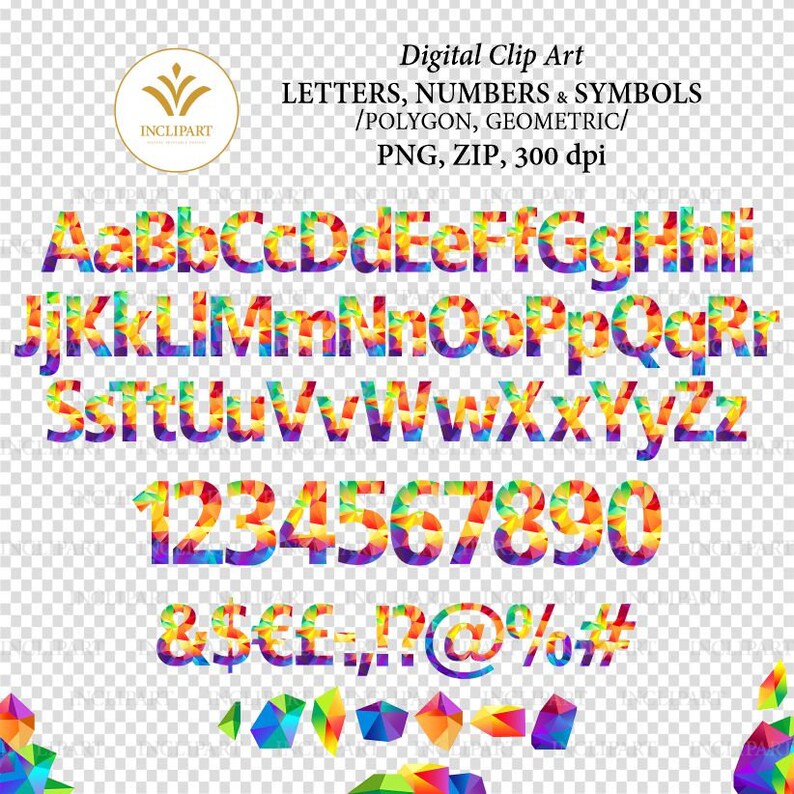 Geometric Polygon Letters and Numbers PNG Clipart. Colorful - Etsy