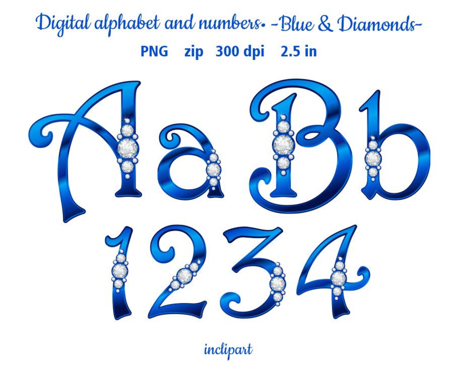 Royal Blue Alphabet Numbers With Diamonds Clip Art. Letters - Etsy UK