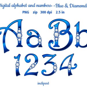 Royal Blue Alphabet, Numbers With Diamonds Clip Art. Letters, Numbers ...