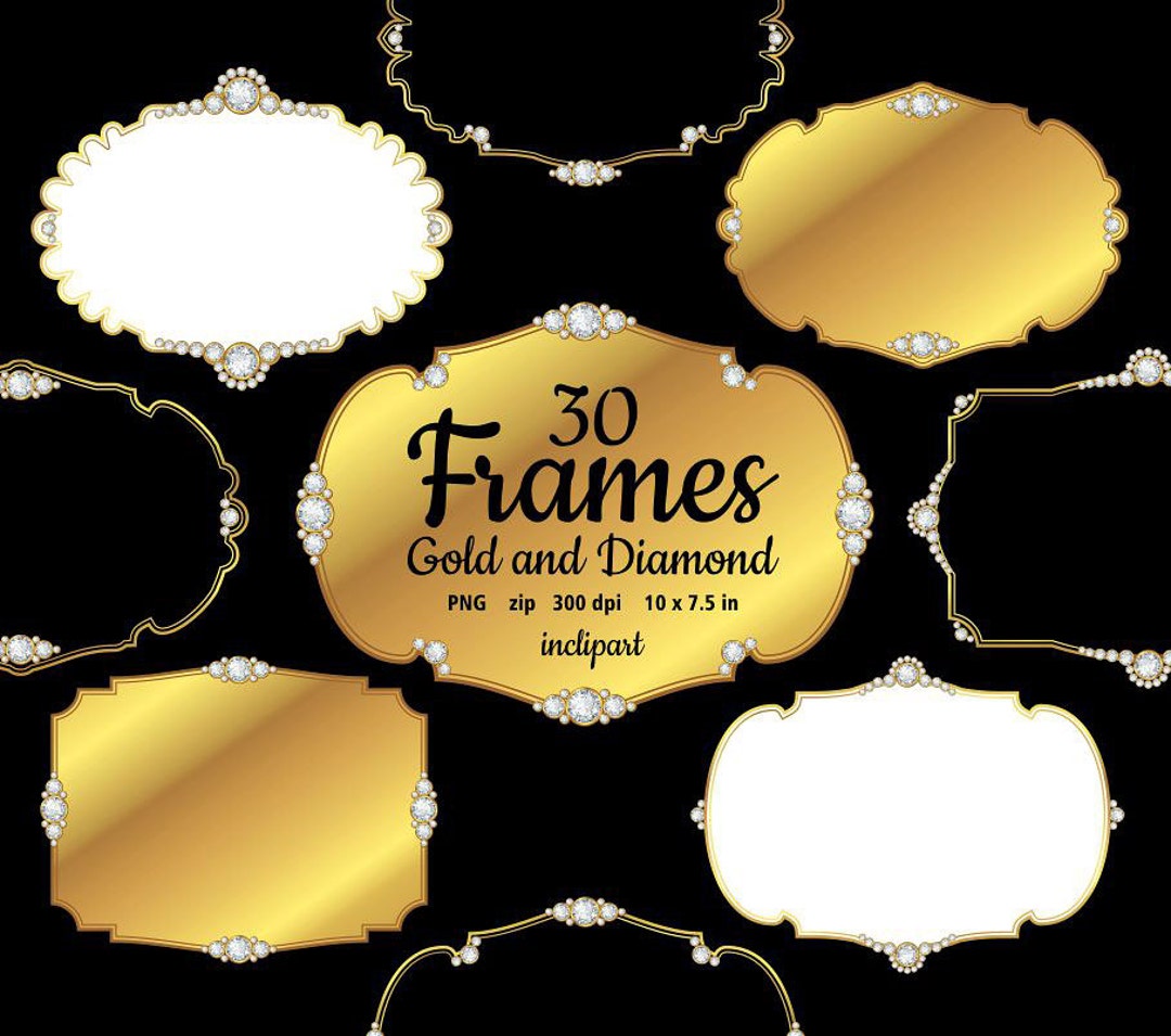Frames Clipart. Digital Download. Gold and Diamond Frames Clip Art. Set ...
