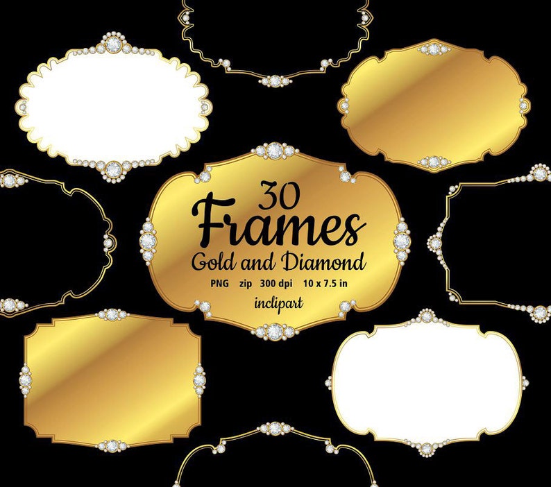 Frames Clipart. Digital Download. Gold and Diamond Frames Clip - Etsy UK