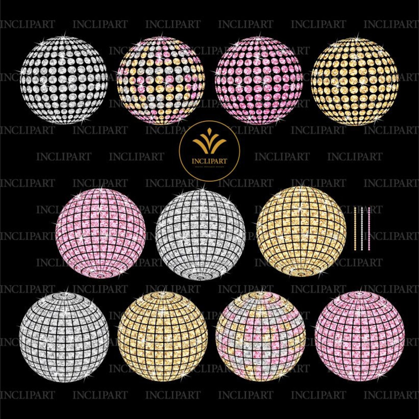 Disco Balls Clipart. Party Clipart. Diamond Disco Balls Gold - Etsy