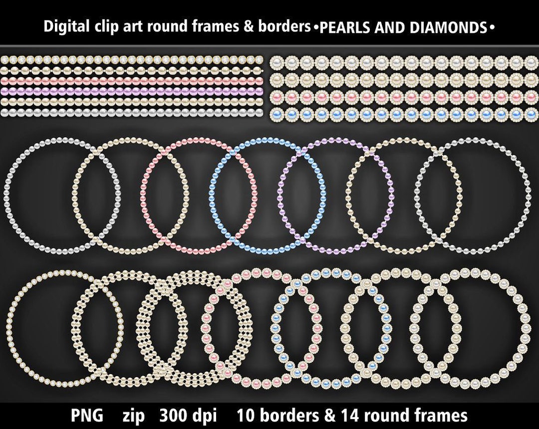 Round Pearl Frames and Borders Clip Art. Digital Download. Set of ...