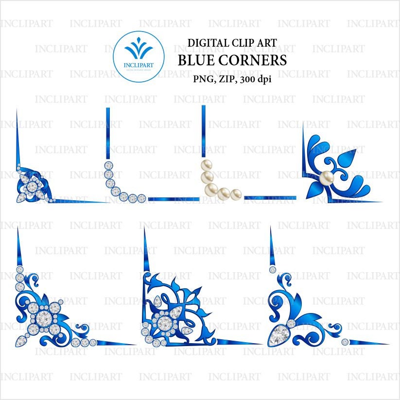 Blue Corner Page Divider PNG Digital Clipart. Set of 15 - Etsy Canada