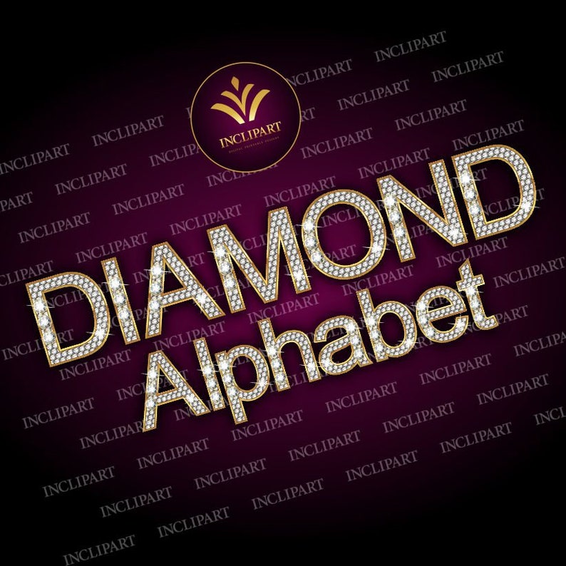 Diamond and gold alphabet and numbers digital PNG clipart. | Etsy