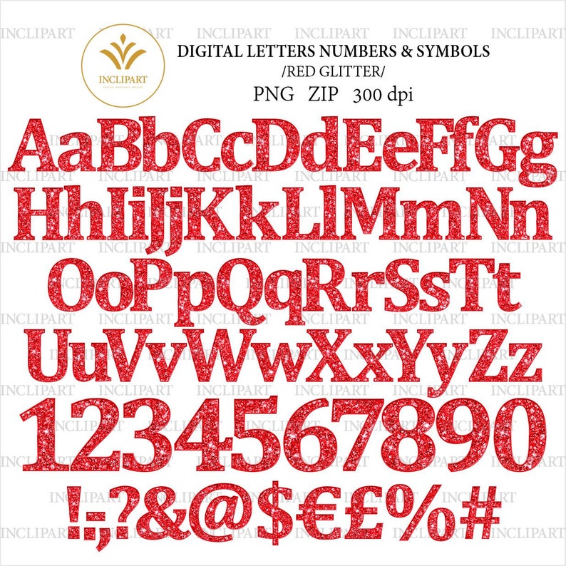 Red Glitter alphabet digital clipart PNG file format. Letters | Etsy
