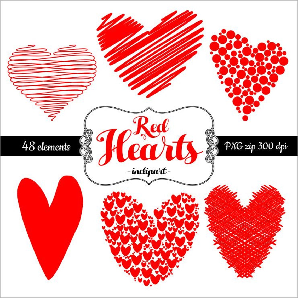 Heart Clipart. Valentine's Day Clip Art. Red Hearts - Etsy