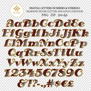Glitter Alphabet Clipart. Letters and Numbers Digital Clip Art. Maroon ...