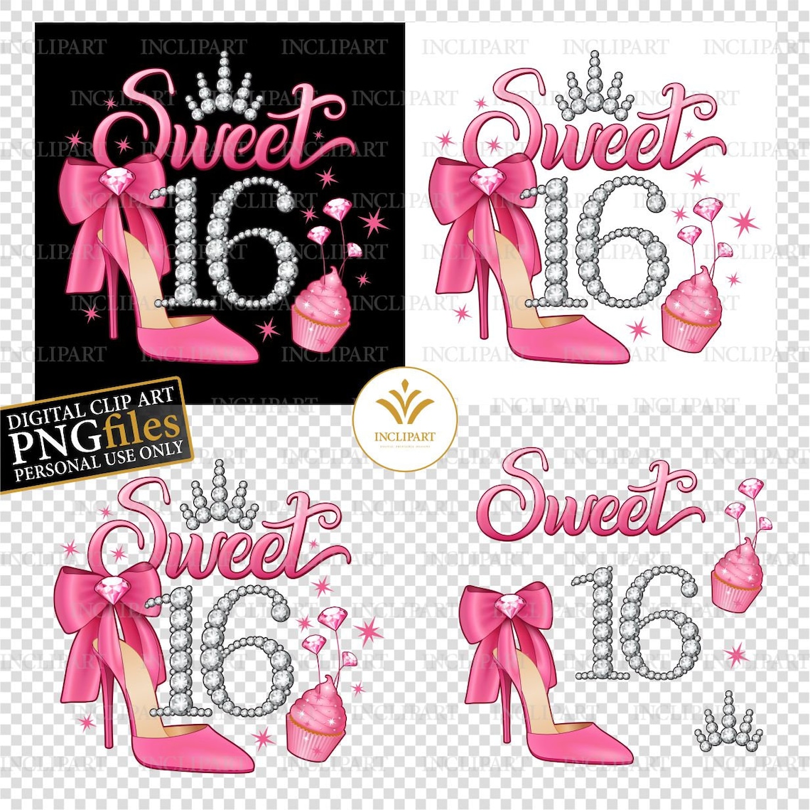 Sweet 16, Digital PNG, JPG Files. 16th Birthday Clip Art, DIY ...
