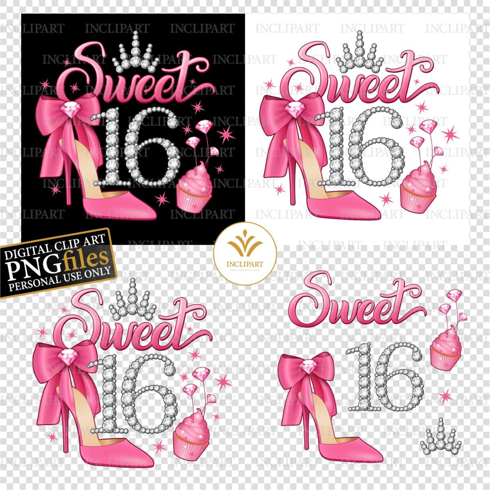 Sweet 16, Digital PNG, JPG Files. 16th Birthday Clip Art, DIY ...