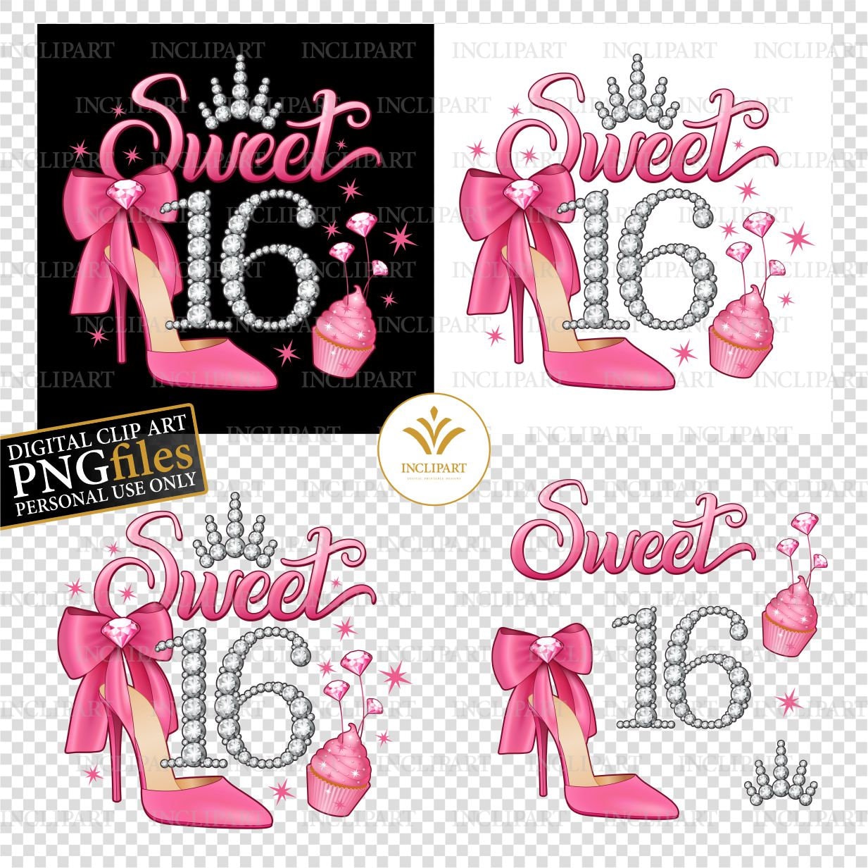 Sweet 16 Digital PNG JPG Files. 16th Birthday Clip Art DIY - Etsy UK