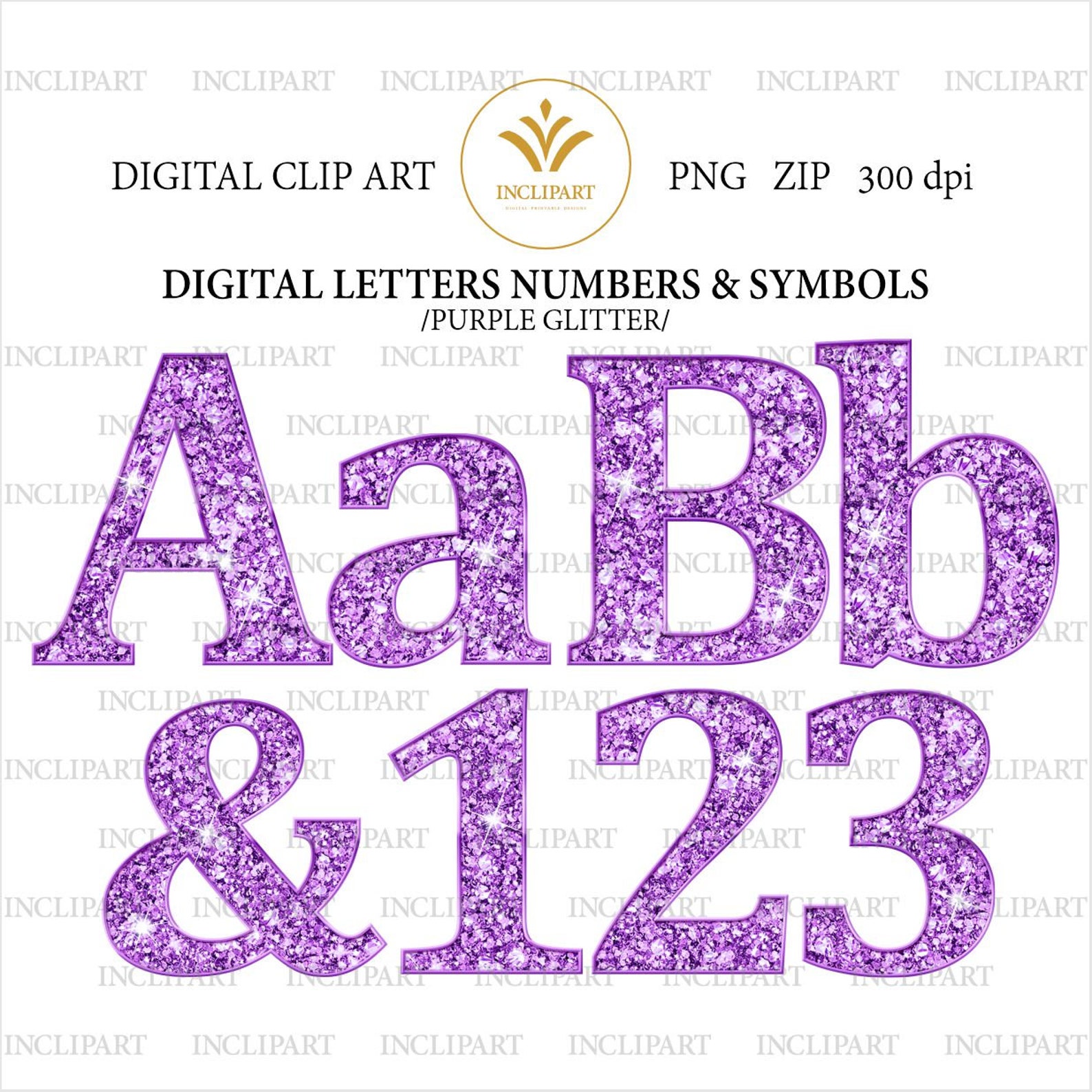 Purple Glitter Alphabet Digital Clipart PNG File Format. Letters ...