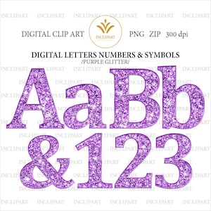 Purple Glitter Alphabet Digital Clipart PNG File Format. Letters ...