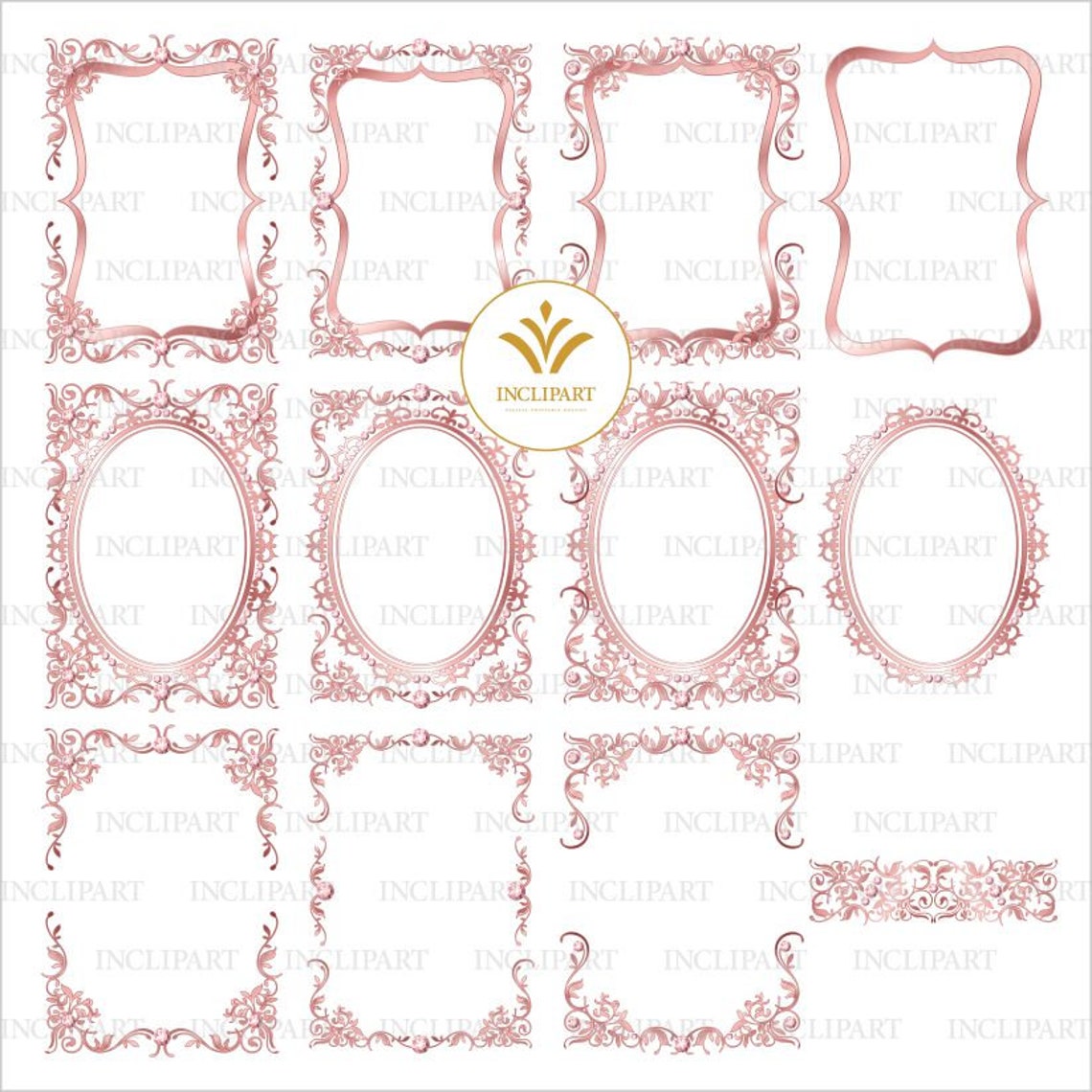 Rose Gold Frames Digital Clip Art PNG. Rose Gold and Diamond - Etsy