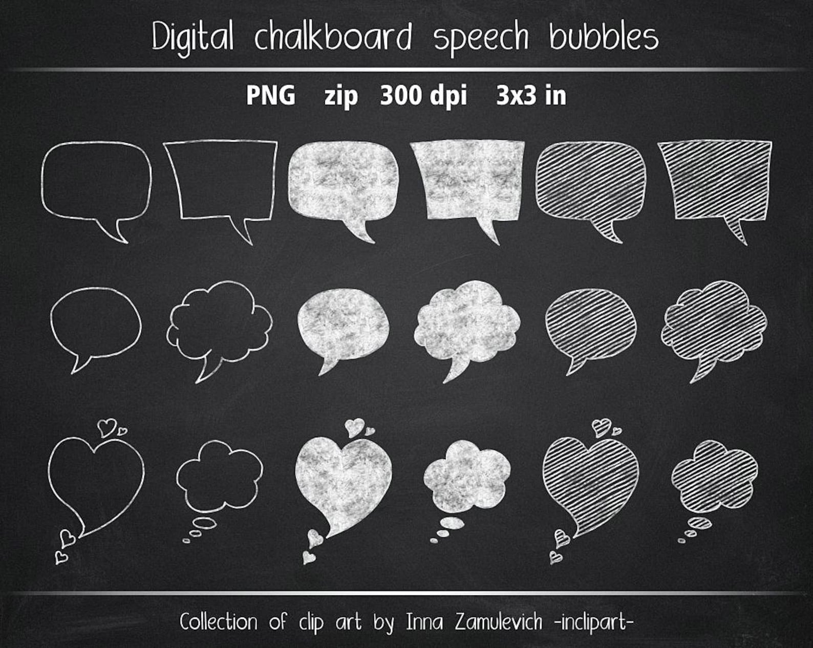 Chalkboard Speech Bubbles Clip Art. Set of 18 Various Hand - Etsy