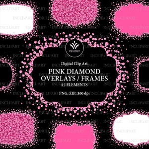 Pink Diamond Frames, Overlay Clipart. Digital Sparkle Rhinestone Frames ...
