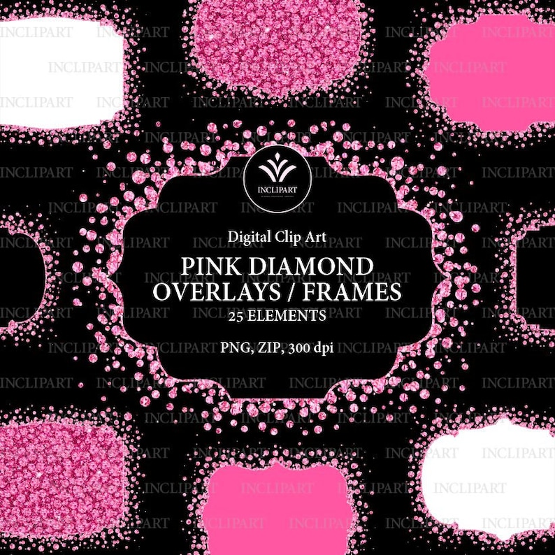 Pink Diamond Frames Overlay Clipart. Digital Sparkle - Etsy