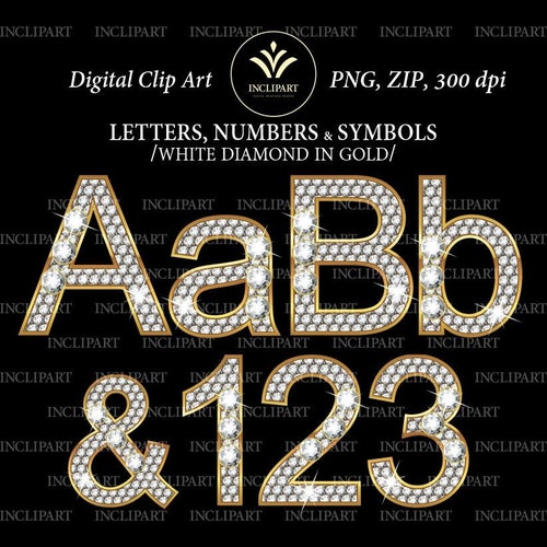 Alphabet Diamond & Gold PNG Files Digital Clip Art. Diamond - Etsy Canada