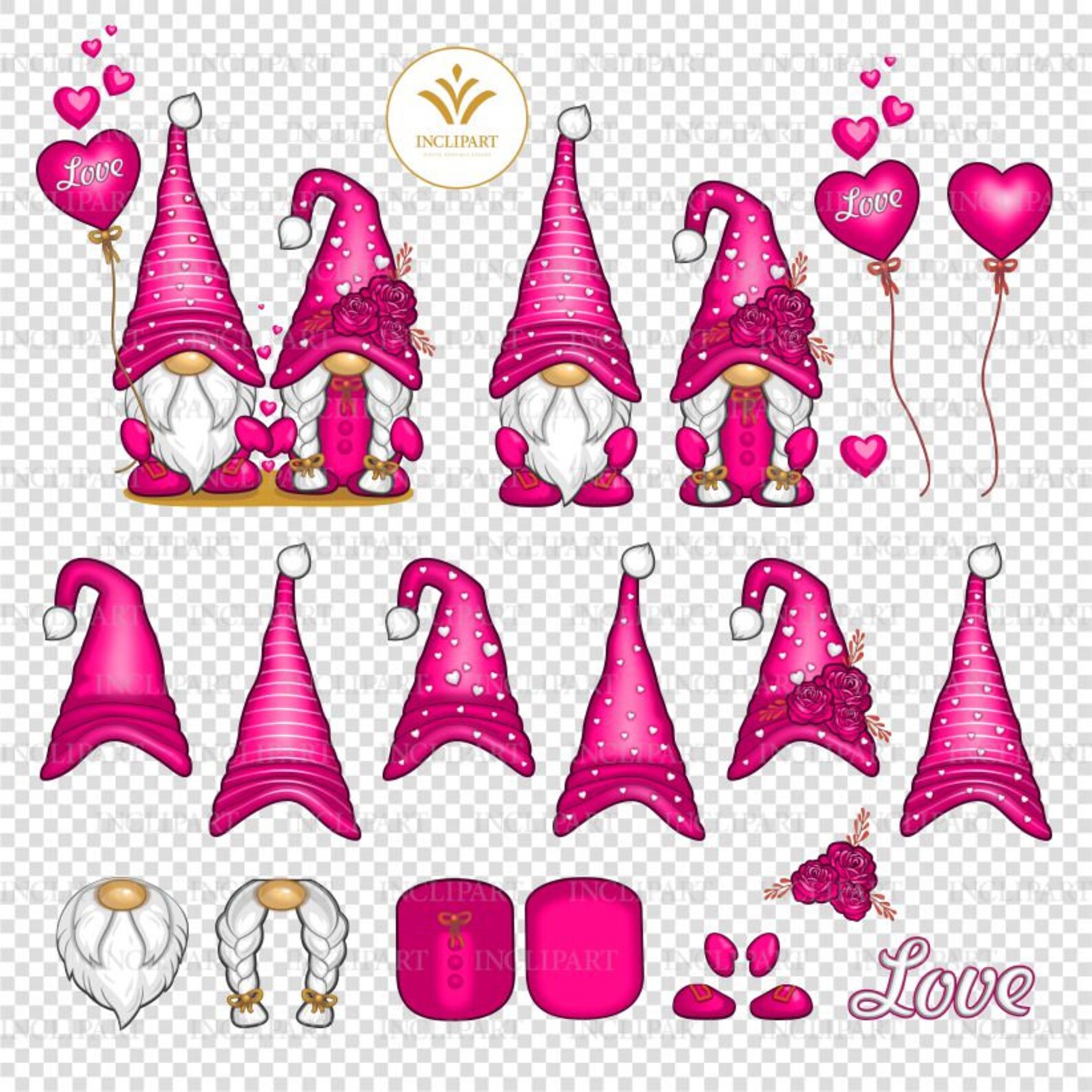 Valentine's Day Gnomes PNG Clipart. Party Clipart. Pink | Etsy