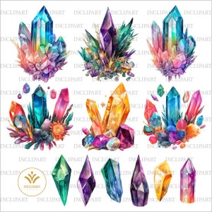 Crystals Colorful Digital Clipart PNG Fille Format. Set of 12 Elements ...