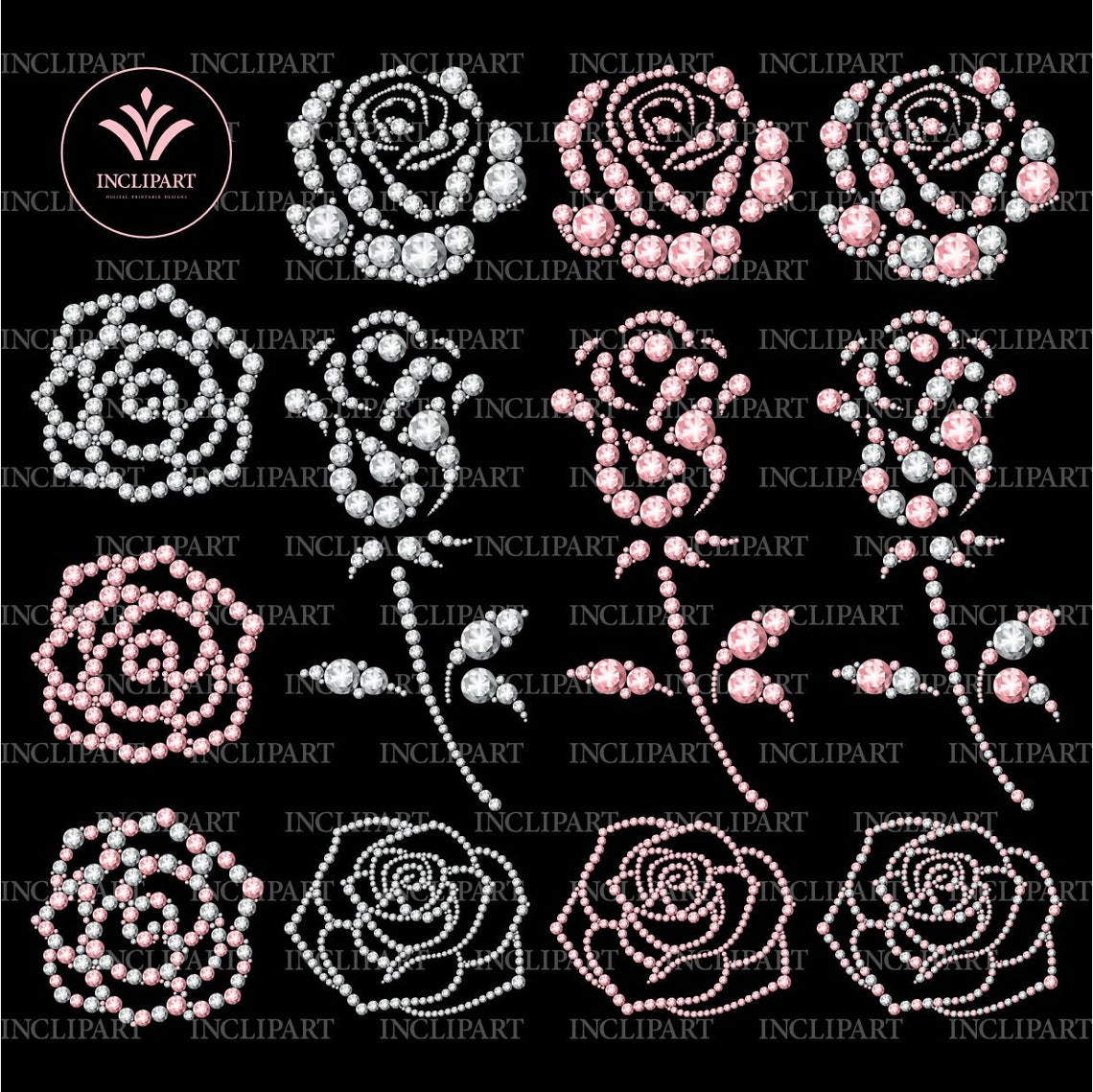 Diamond Roses Digital Clip Art in PNG File Format. Rose Gold and White ...