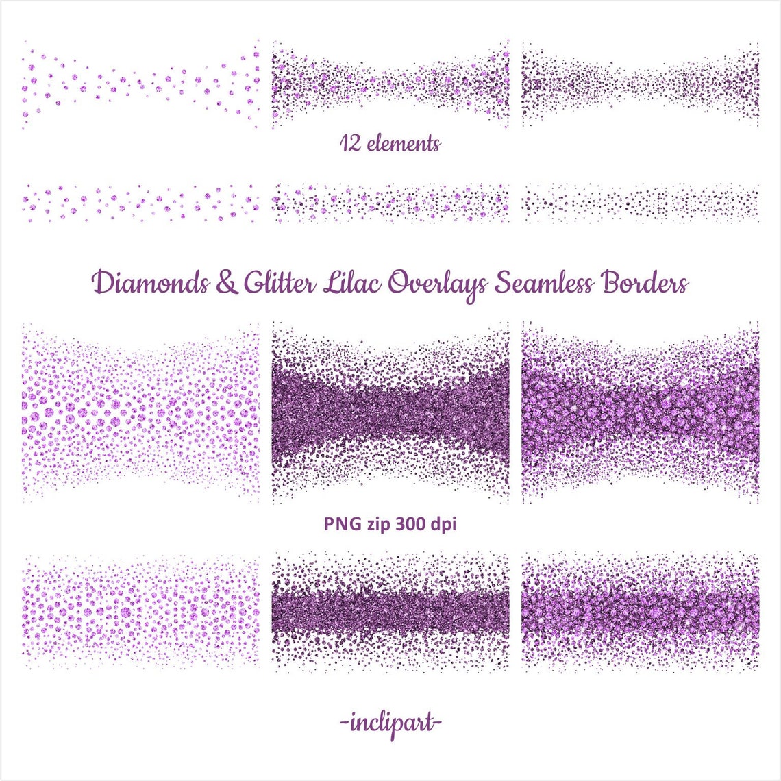 Lilac Diamond Clipart. Seamless Side Border Diamond & Glitter - Etsy