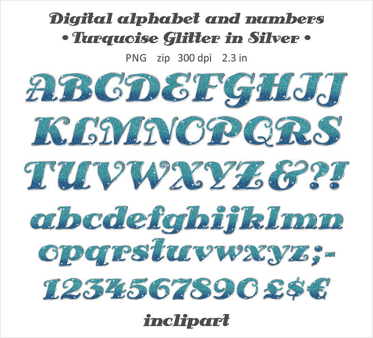 Turquoise Glitter Alphabet Clipart. Letters and Numbers - Etsy