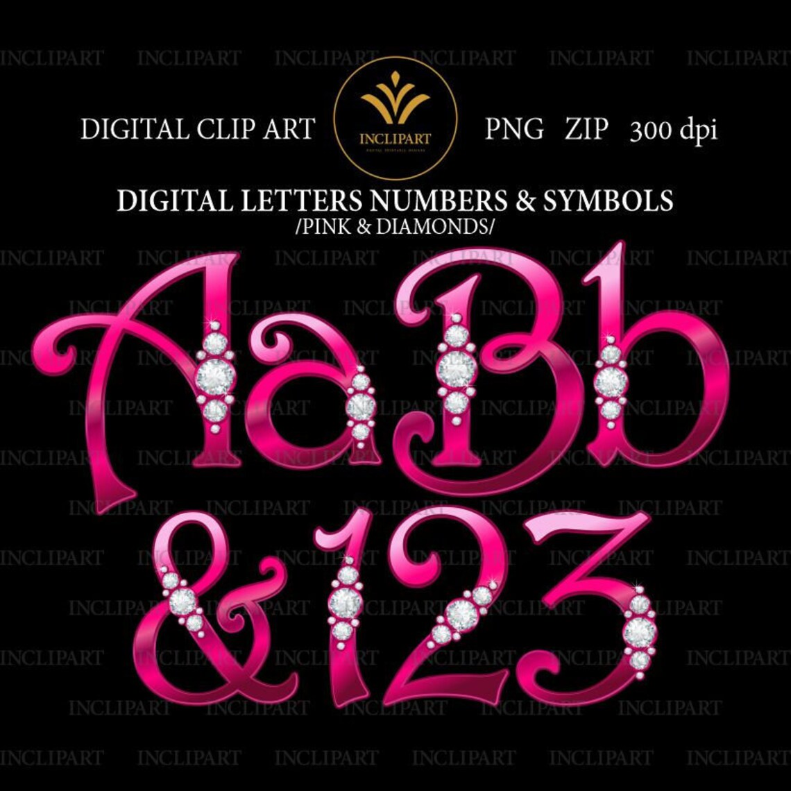 Pink and Diamonds Alphabet Digital Clip Art PNG Format. - Etsy