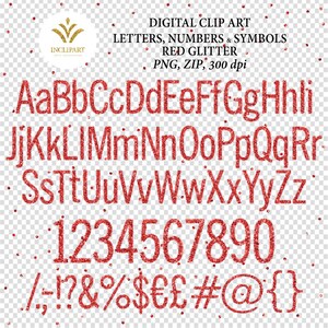 Red Glitter Letters, Numbers, Symbols PNG Files Digital Clip Art ...