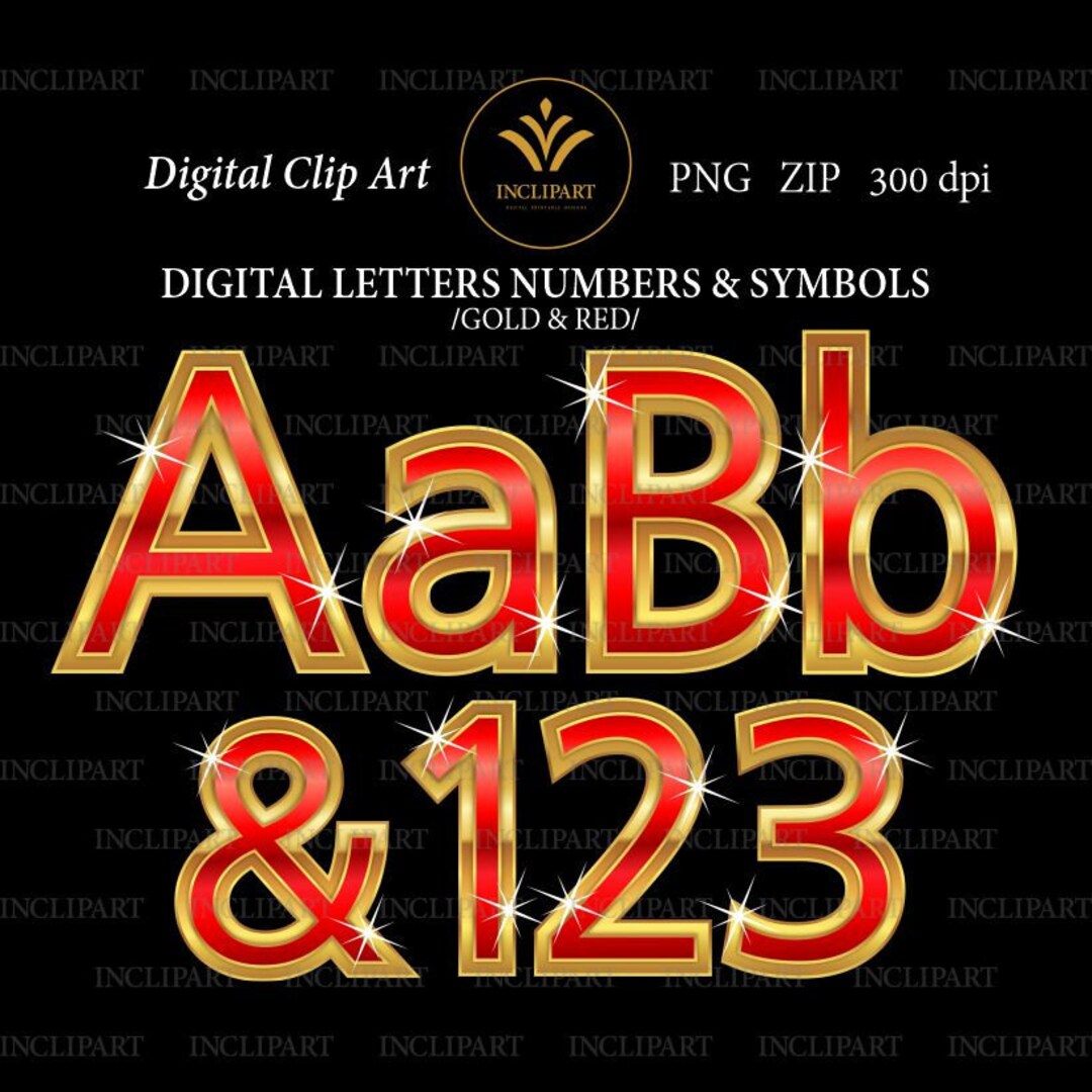 Gold and Red Alphabet Digital Clip Art in PNG File Format. Bling ...