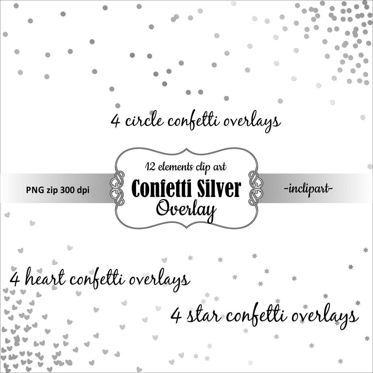 Confetti overlay clipart. Silver foil overlay clipart. Circle | Etsy