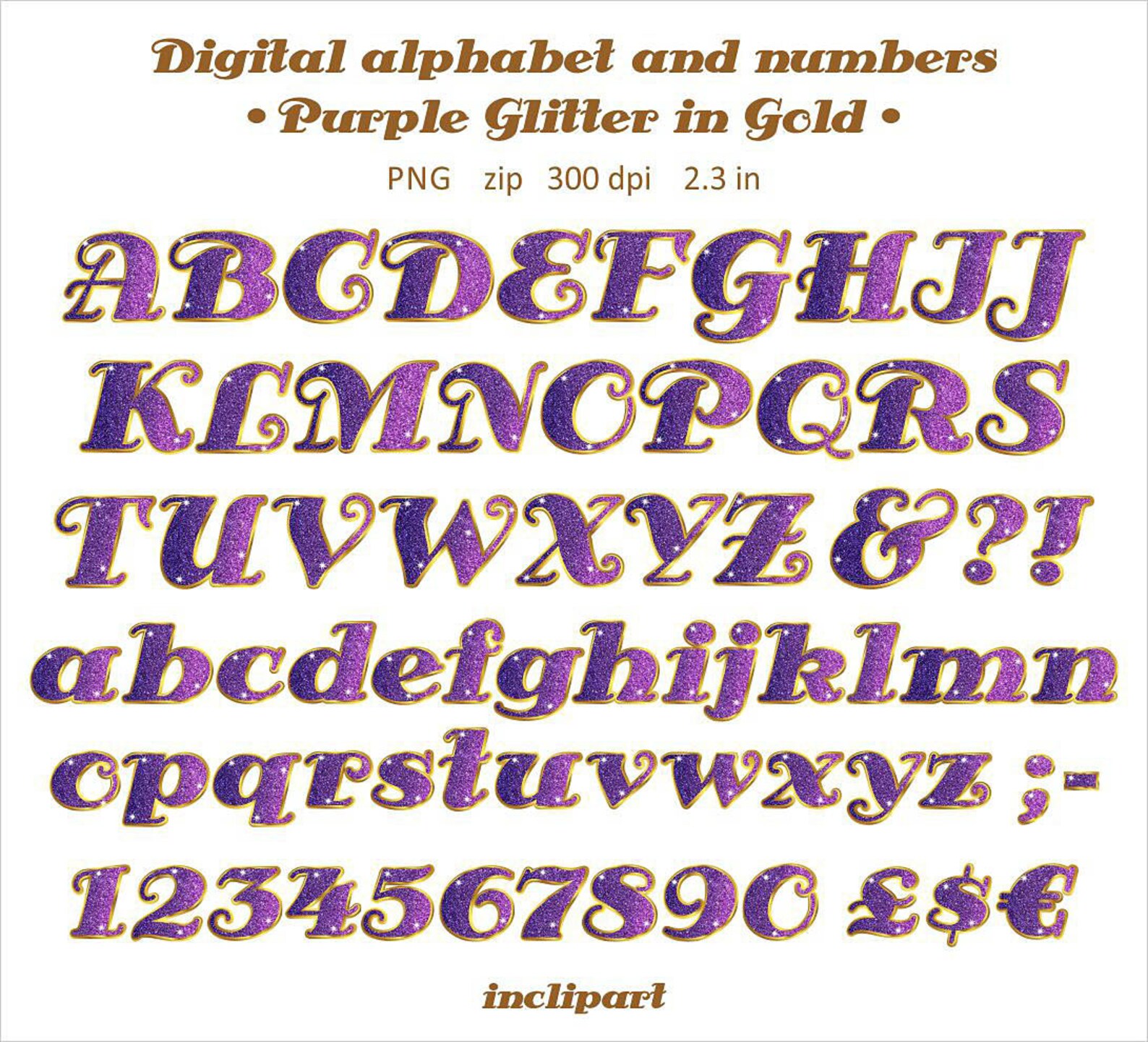 Glitter Alphabet Clipart. Letters and Numbers Digital Clip | Etsy