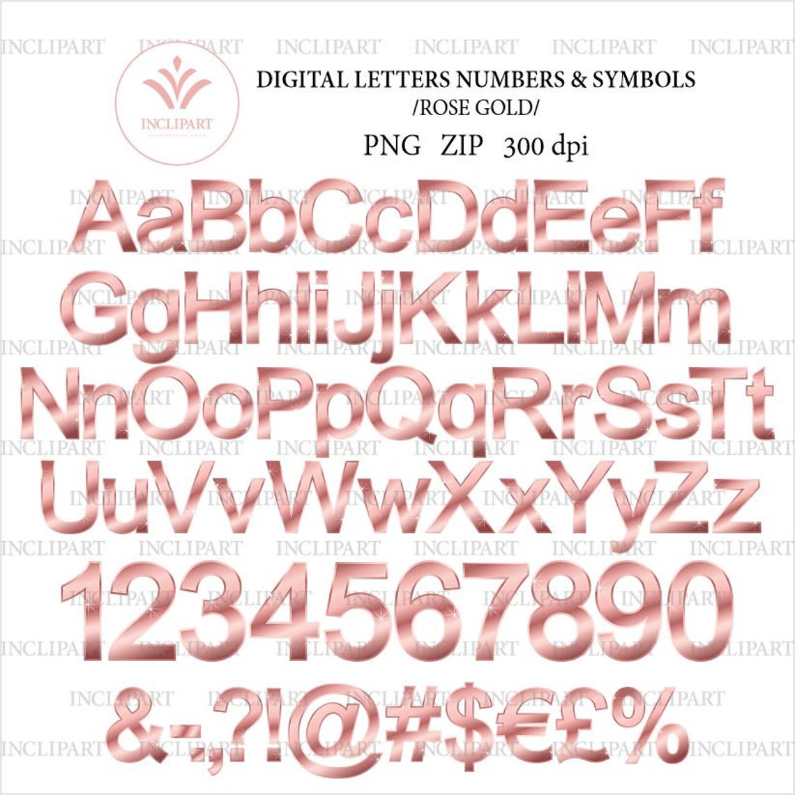 Rose Gold Letters and Numbers Digital Clipart PNG File Format. - Etsy