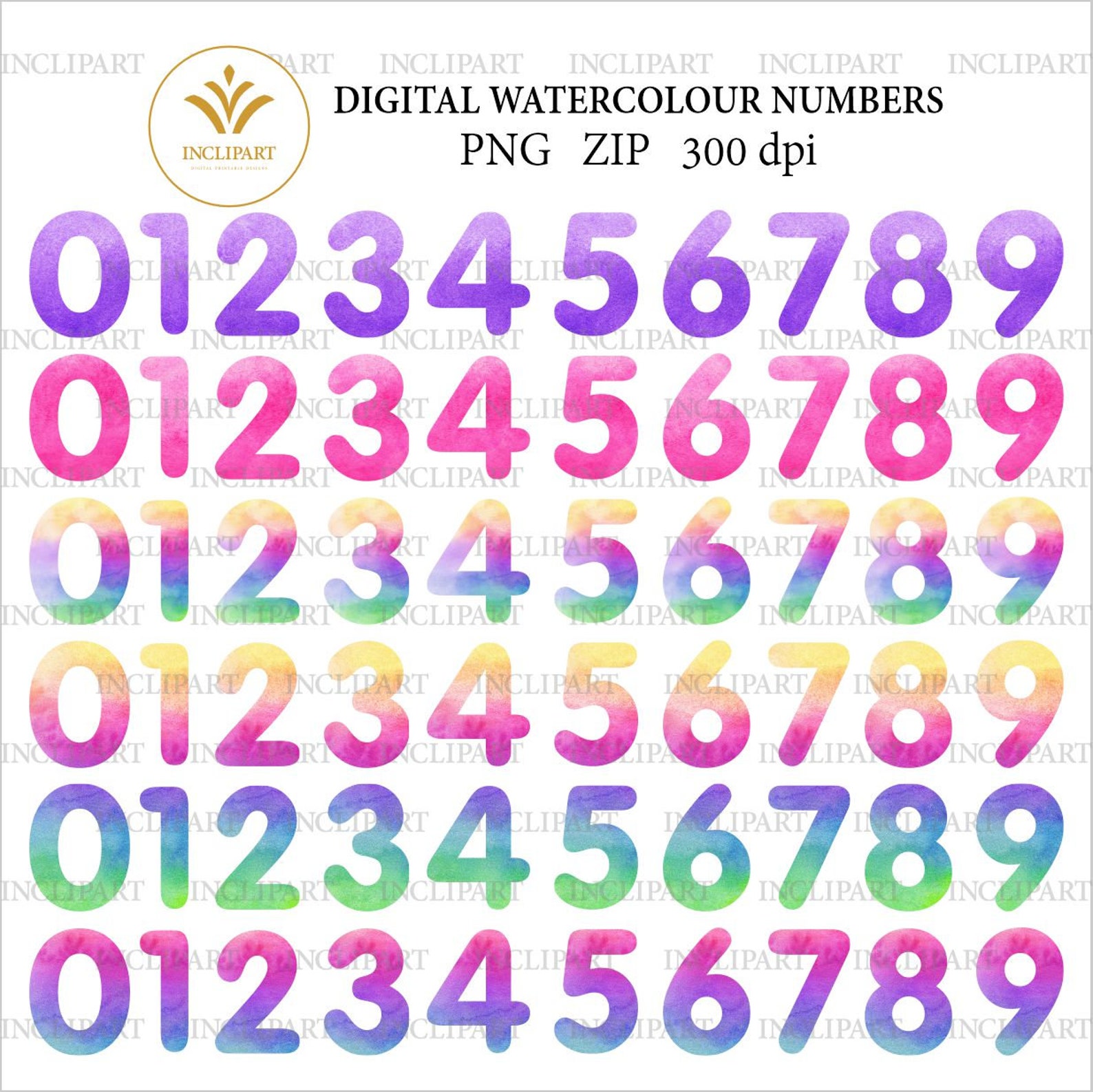 Watercolour Numbers Digital Clipart PNG File Format. H 2.8 - Etsy