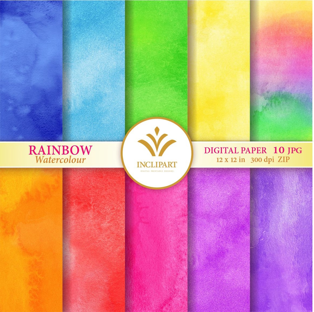 Rainbow Colours Watercolour Digital Paper Clip Art. Set of 10 JPG ...
