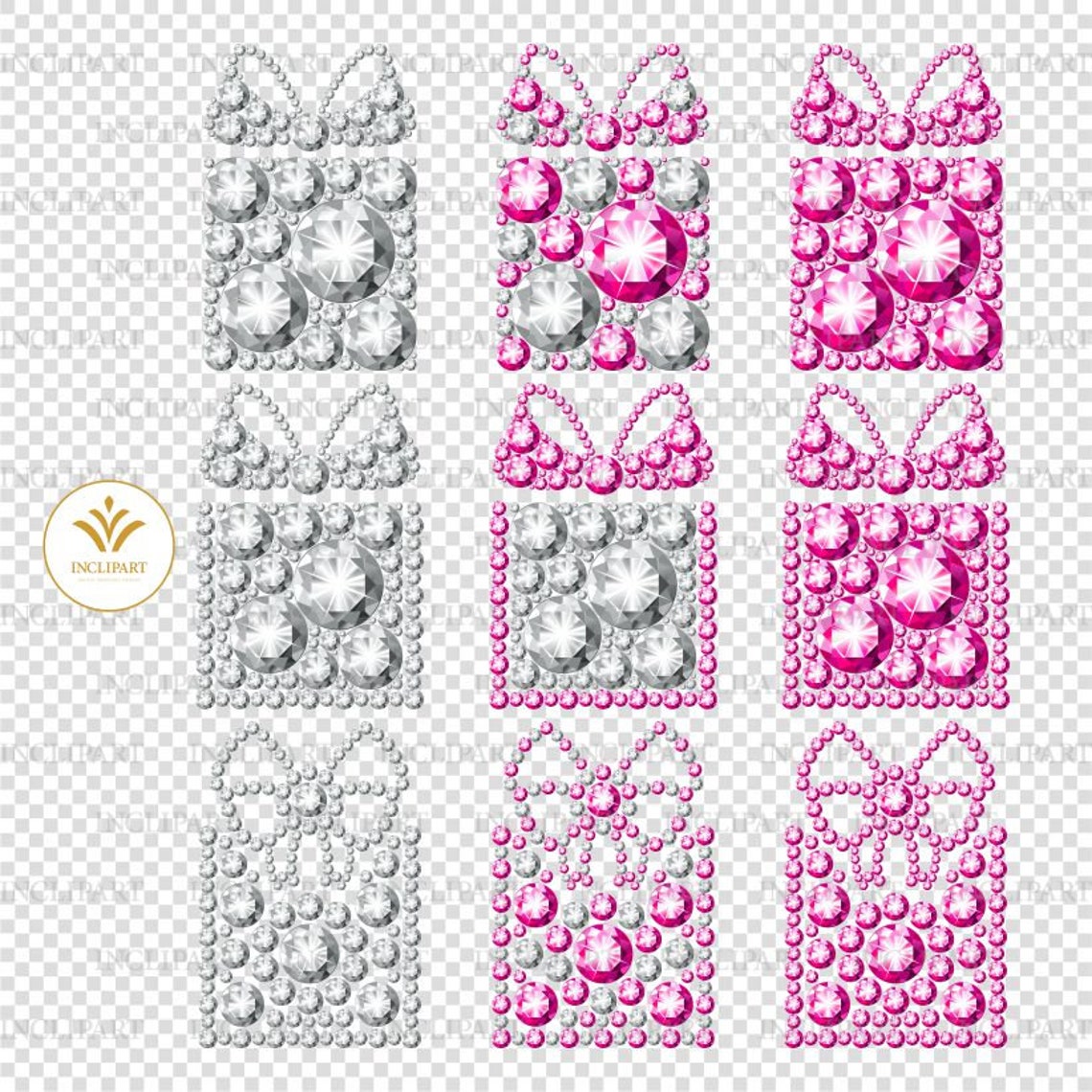 Diamond Gift Box Digital Clipart PNG Format. Pink and White | Etsy