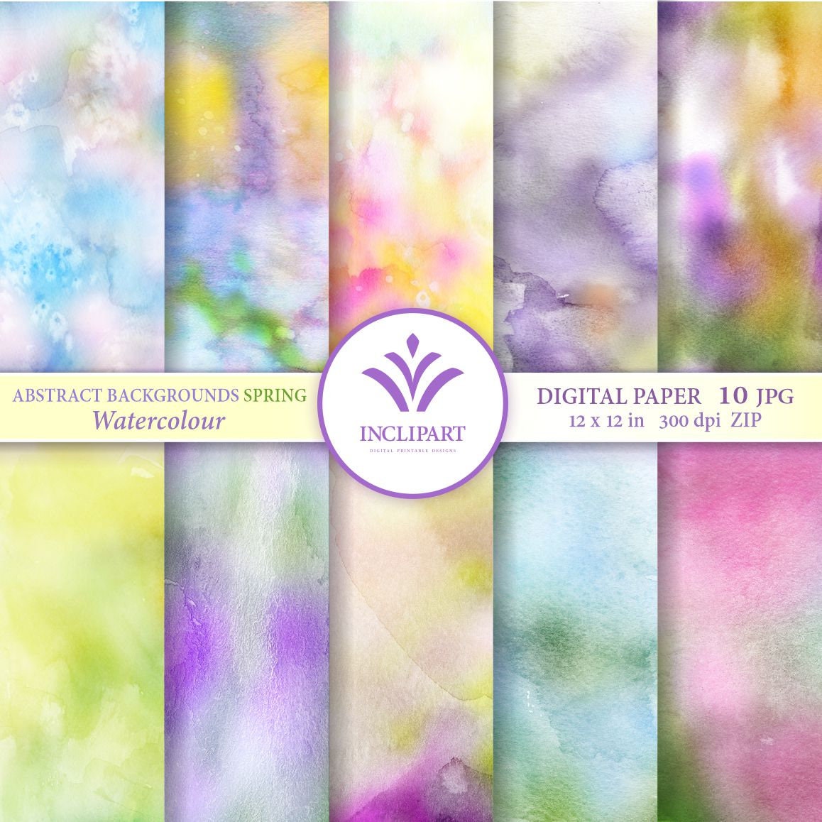 Abstract Spring Watercolour Digital Paper Clip Art. Set of 10 | Etsy
