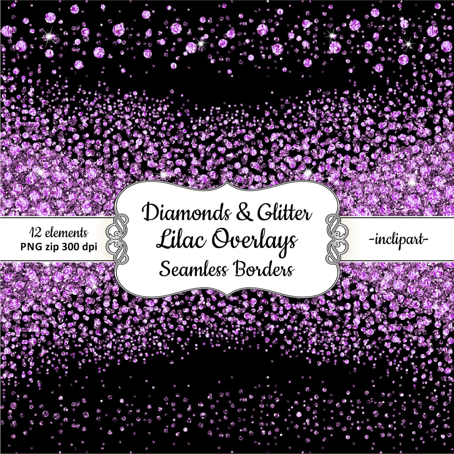 Lilac Diamond Clipart. Seamless Side Border Diamond & Glitter - Etsy