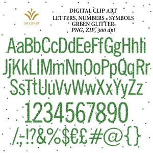 Green Glitter Letters, Numbers, Symbols PNG Files Digital Clip Art ...
