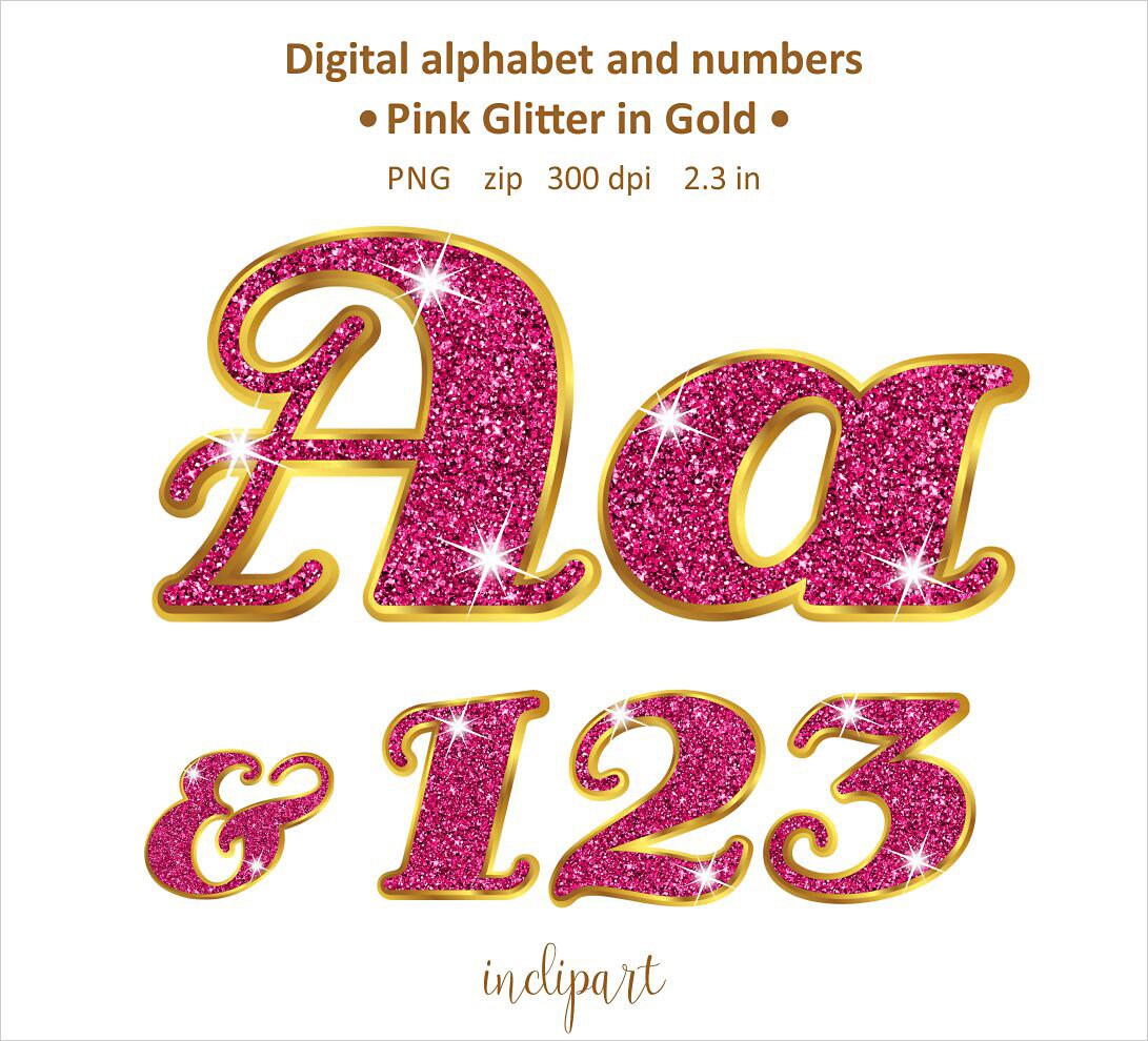 Pink Glitter Alphabet Clipart. Letters and Numbers Digital | Etsy
