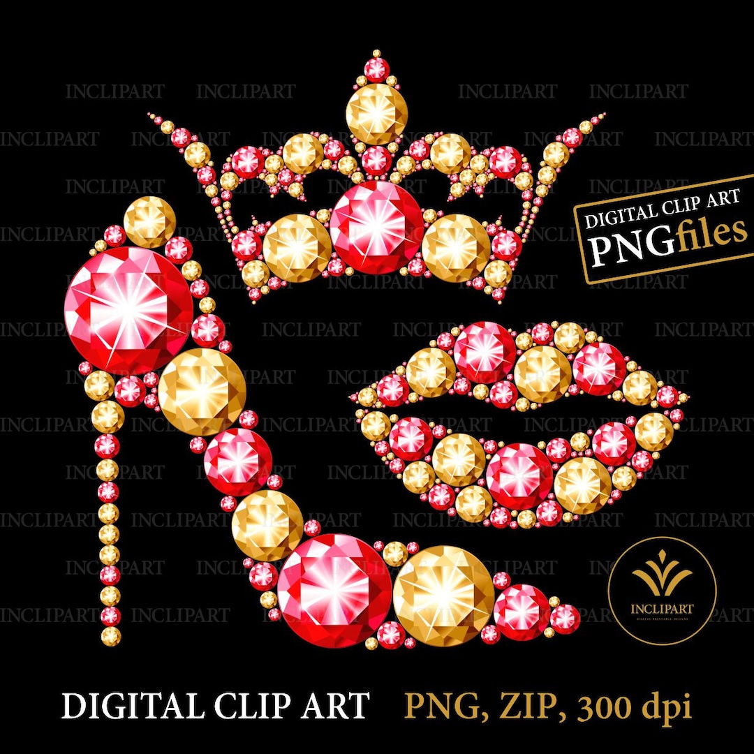 High Heel Shoe, Crown, Lips Digital Clipart PNG File Format. Red and ...
