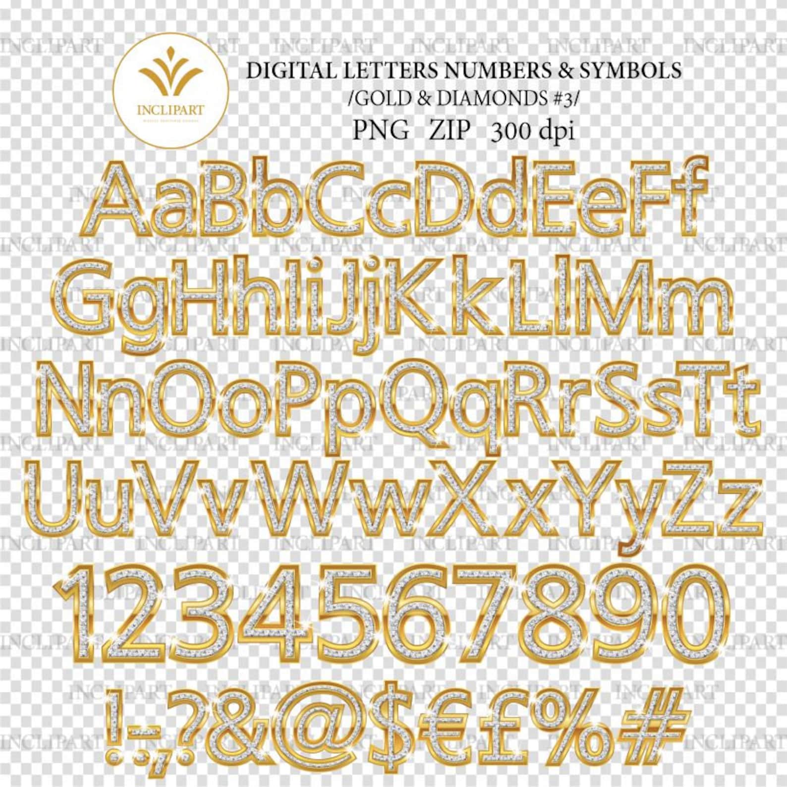 Gold and Diamond Alphabet Digital Clip Art in PNG File Format. - Etsy