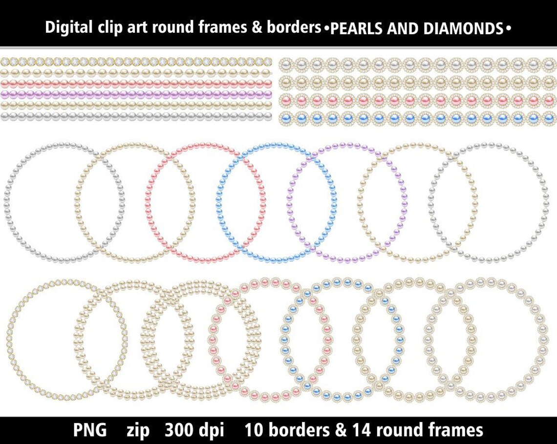 Round Pearl Frames and Borders Clip Art. Digital Download. Set of ...