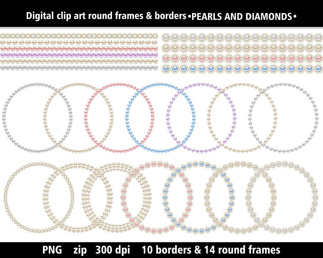Round Pearl Frames and Borders Clip Art. Digital Download. Set of ...