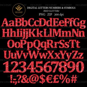 Red Glitter Alphabet Digital Clipart PNG File Format. Letters and ...